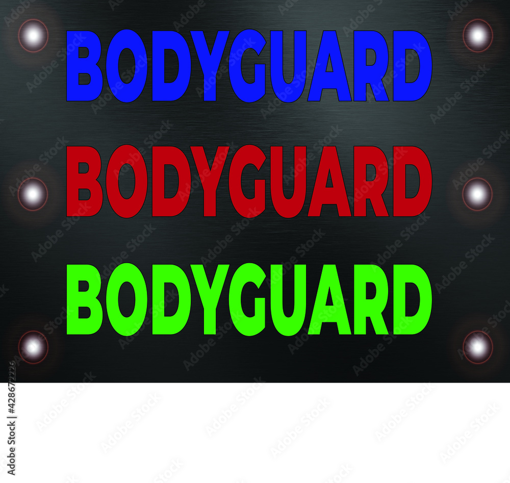 Text bodyguard in different colours with black texture background Stock ...