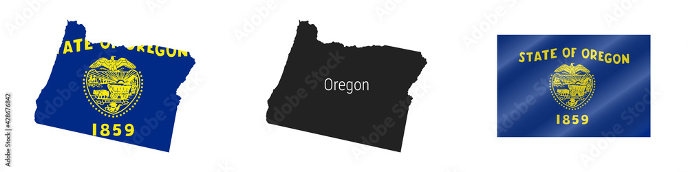 Oregon US state detailed flag map. Detailed silhouette. Waving flag ...