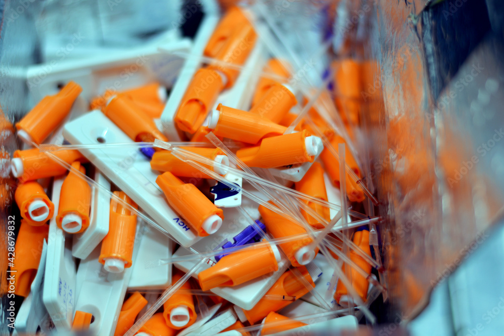 Inside view of a clinical waste container, medical safety box for bio ...