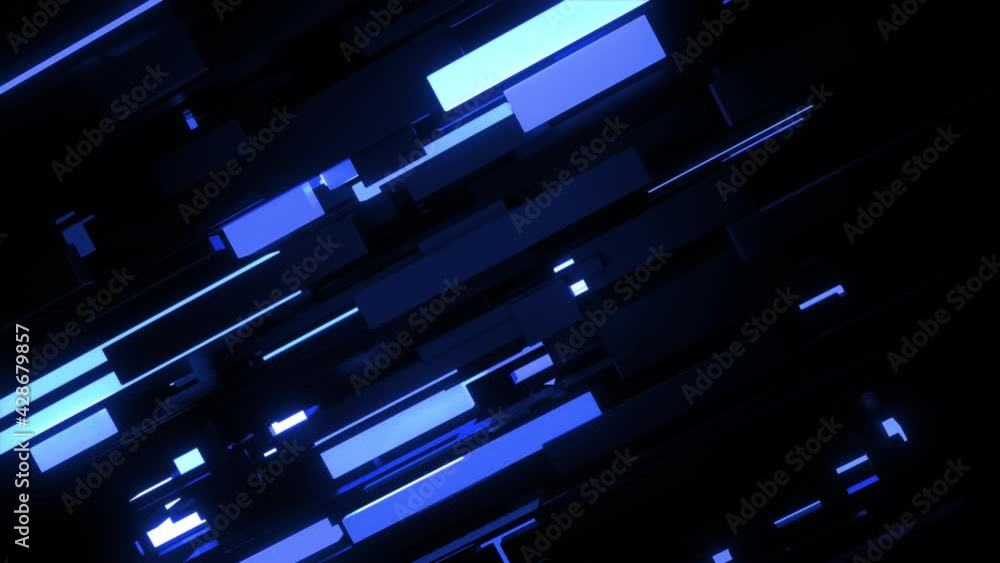 Dark science fiction blue background. Abstract looped 4k dark bg neon ...