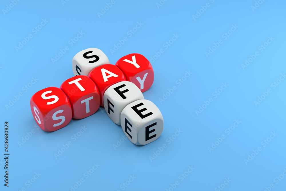 Stay Safe Crossword Puzzle Consept on the Blue Background. 3d Rendering ...