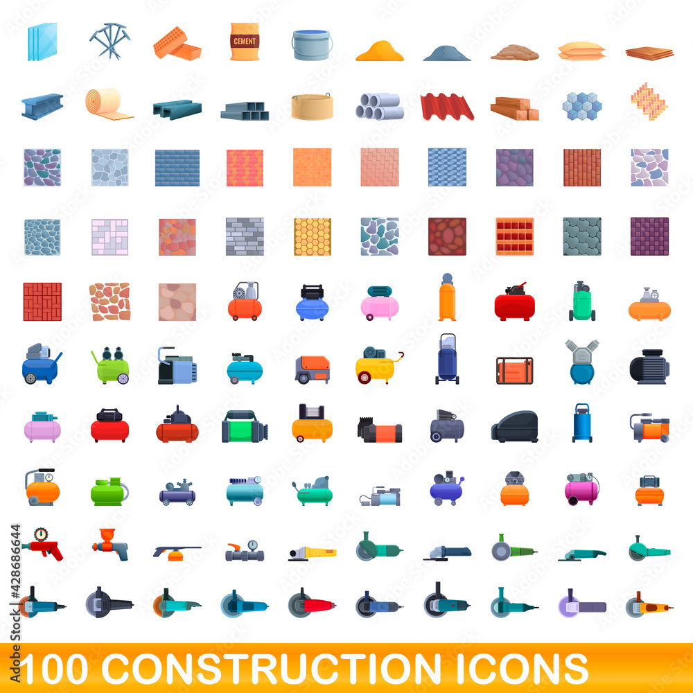 100 construction icons set. Cartoon illustration of 100 construction ...