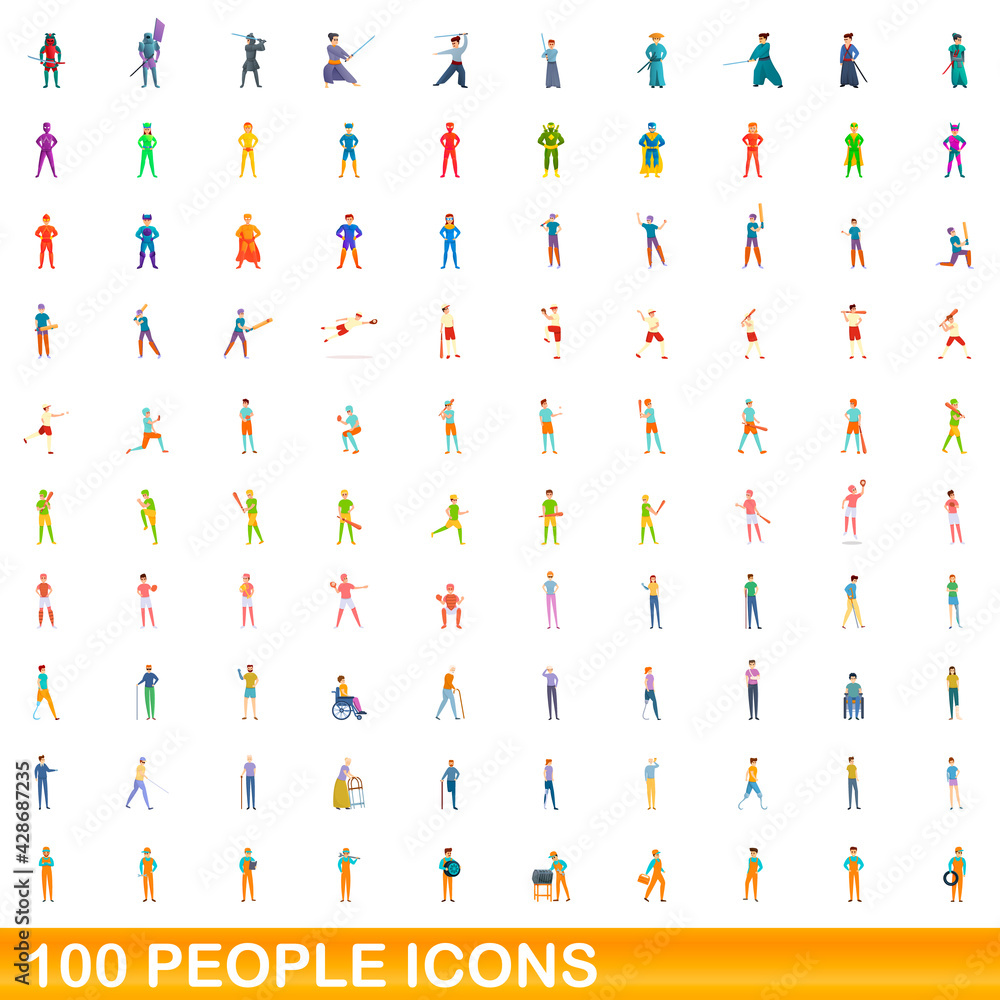 100 people icons set. Cartoon illustration of 100 people icons vector ...