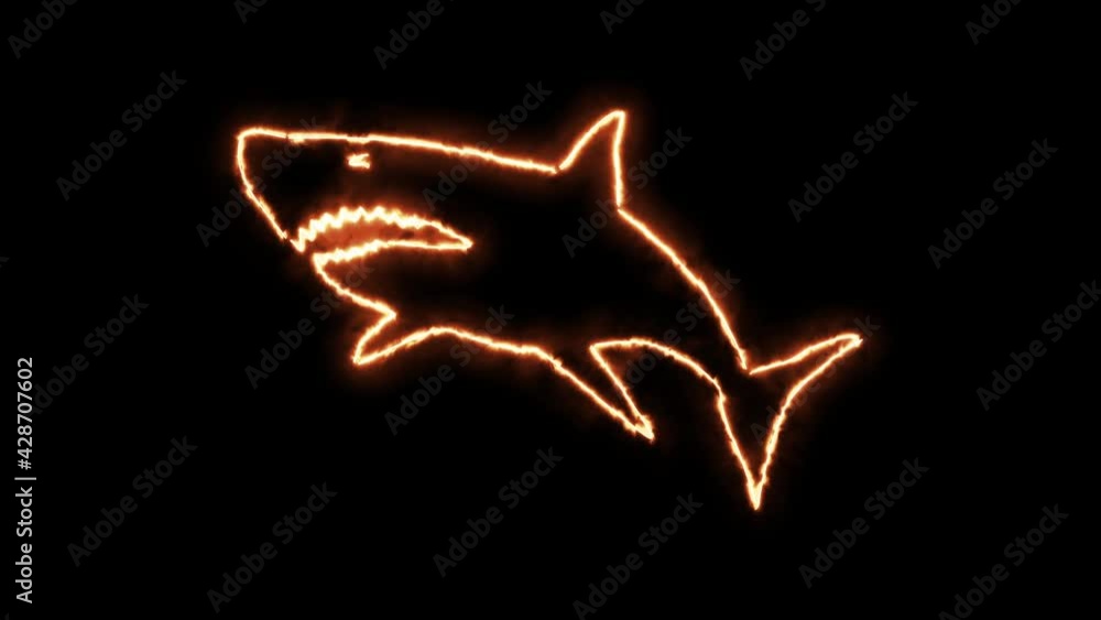 Shark outline of burning flames and neon lights. Compilation of ...
