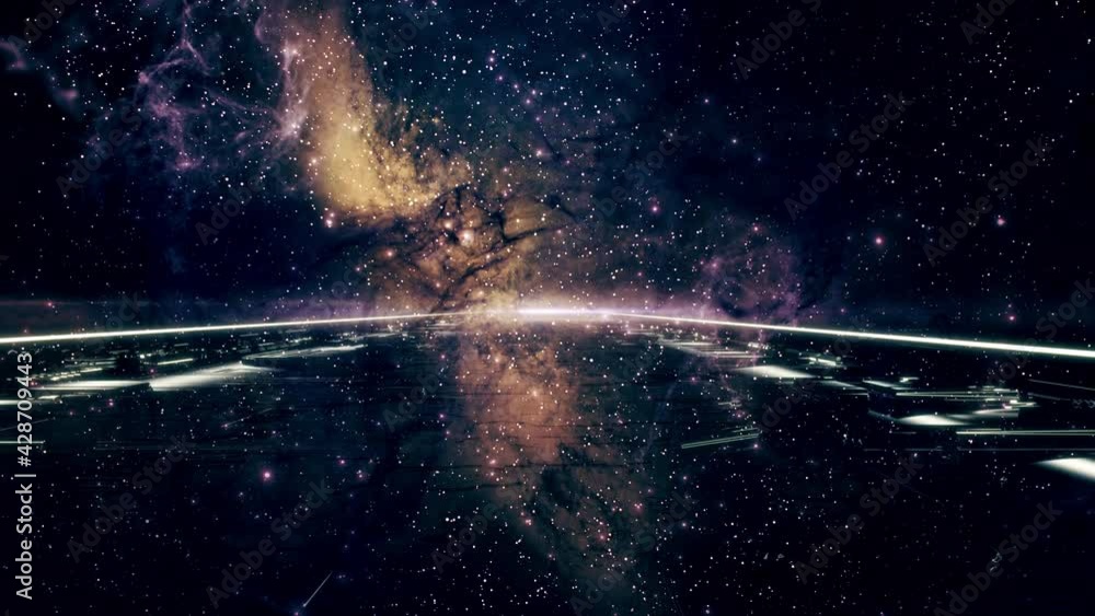 Neon Light Abstract bright with Nebula Background loop. 3D rendering ...