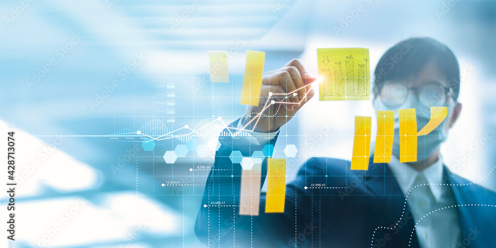 Businessman hand working and draw graph growth increase of chart ...