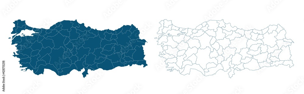 The detailed map of Turkey with regions or states and cities. Stock ...