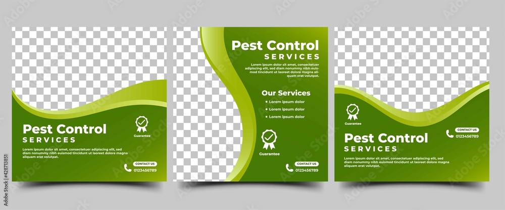 Pest control square banner design template collection. Modern banner ...