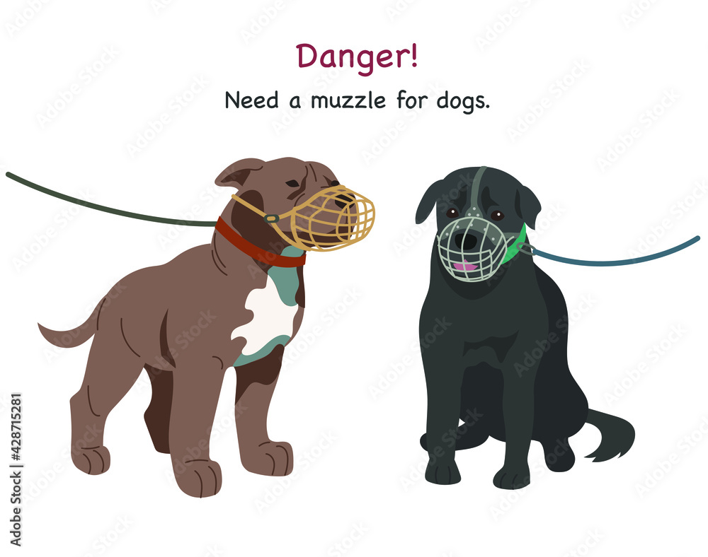 The fierce dog is wearing a muzzle. hand drawn style vector design ...