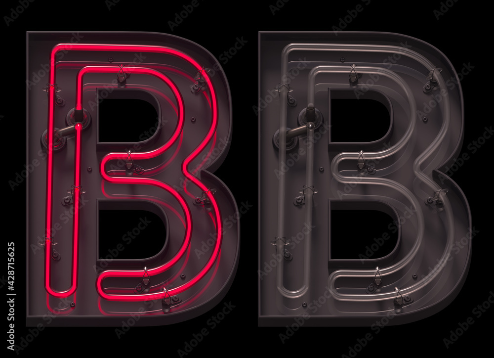 Red light neon font with On and Off. Letter B. Stock Illustration ...