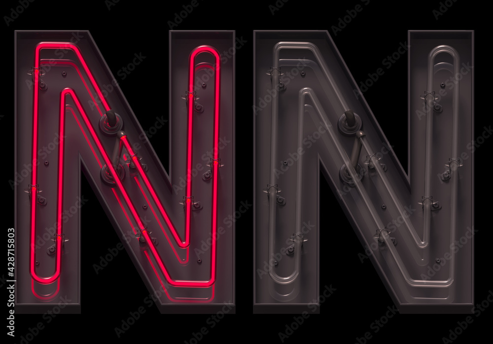Red light neon font with On and Off. Letter N. Stock Illustration ...