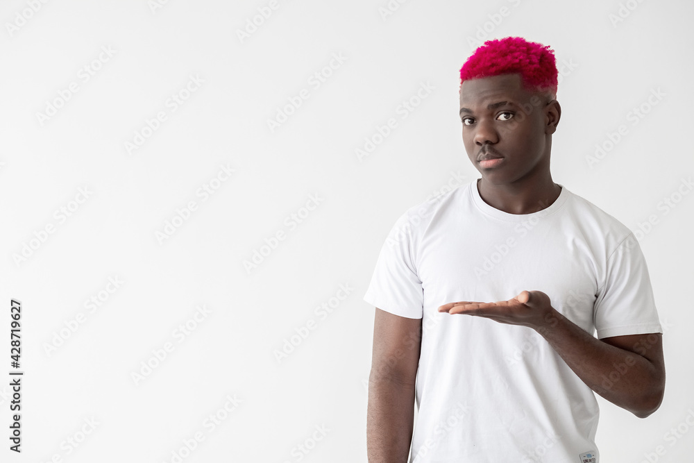 Promoting black man. Good offer. Sale demonstration. Advertising ...