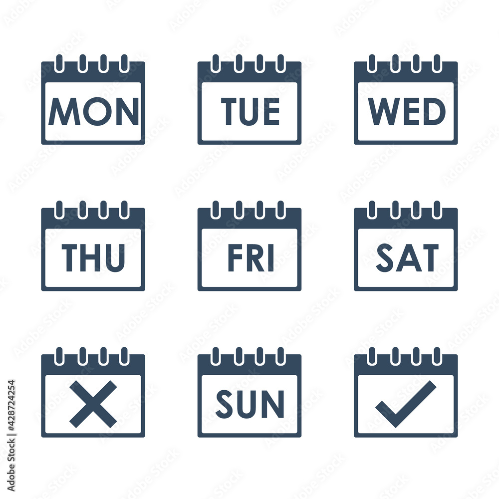 calendar grid with week day names, vector icons set Stock Vector ...