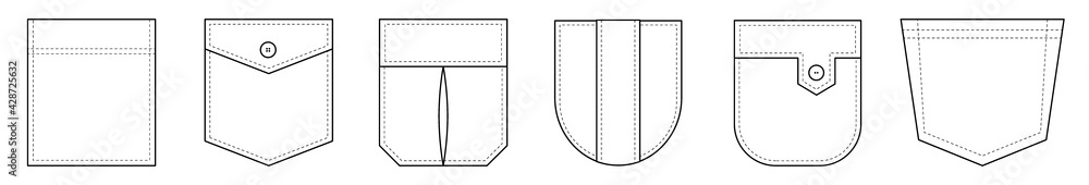 Patch pocket. Set of uniform patch pockets shapes for clothes, dress ...