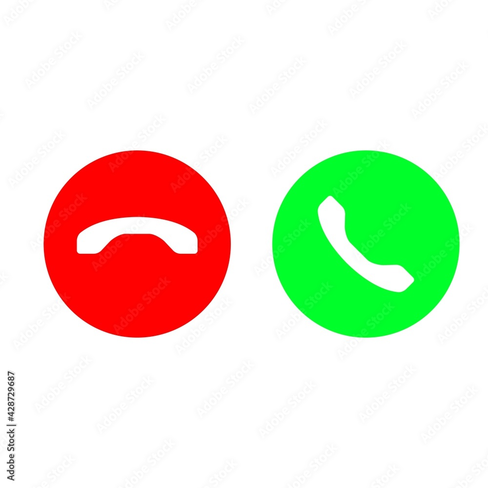 Set of call, accept and decline or reject ringing call or red and green ...