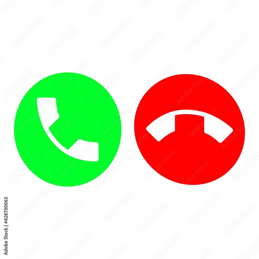Set of call, accept and decline or reject ringing call or red and green ...