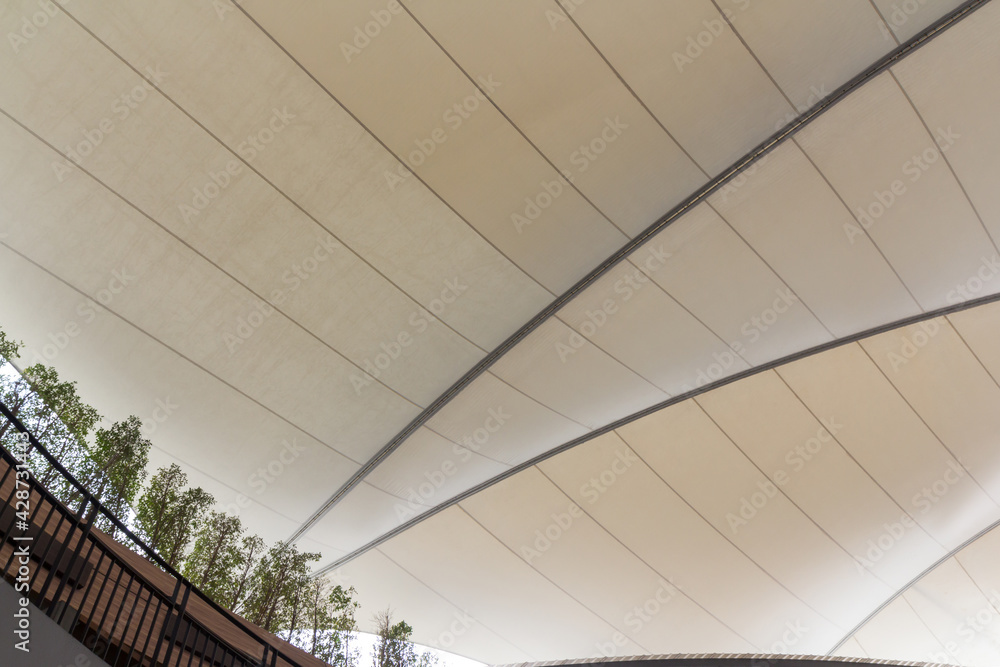 large canvas roof. white fabric tensile roof background. Stock Photo ...