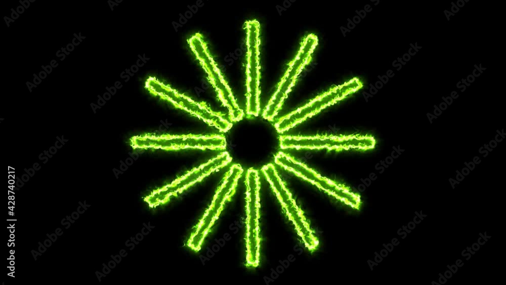 Linear neon animation of green energy circle figure with rectangles ...