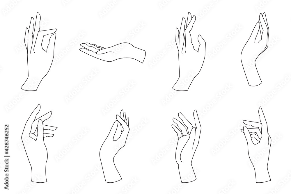 Woman's hand icon outline style. Elegant female hands of different ...
