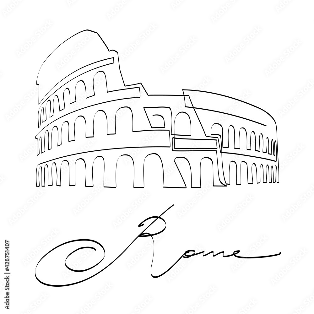 Colosseum - symbol of Rome and Italy, continuous line drawing. Coliseum ...