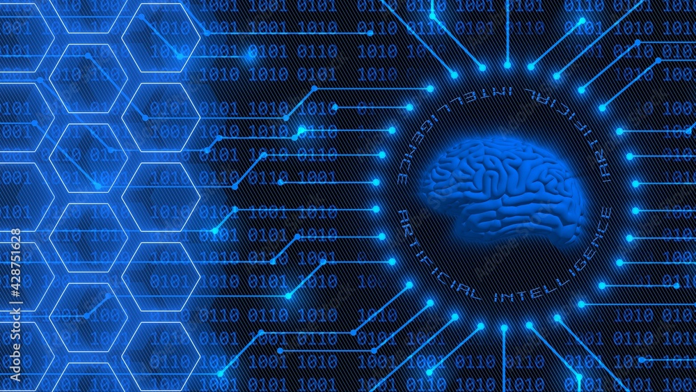 Human brain symbolic on AI Artificial Intelligence background with blue ...