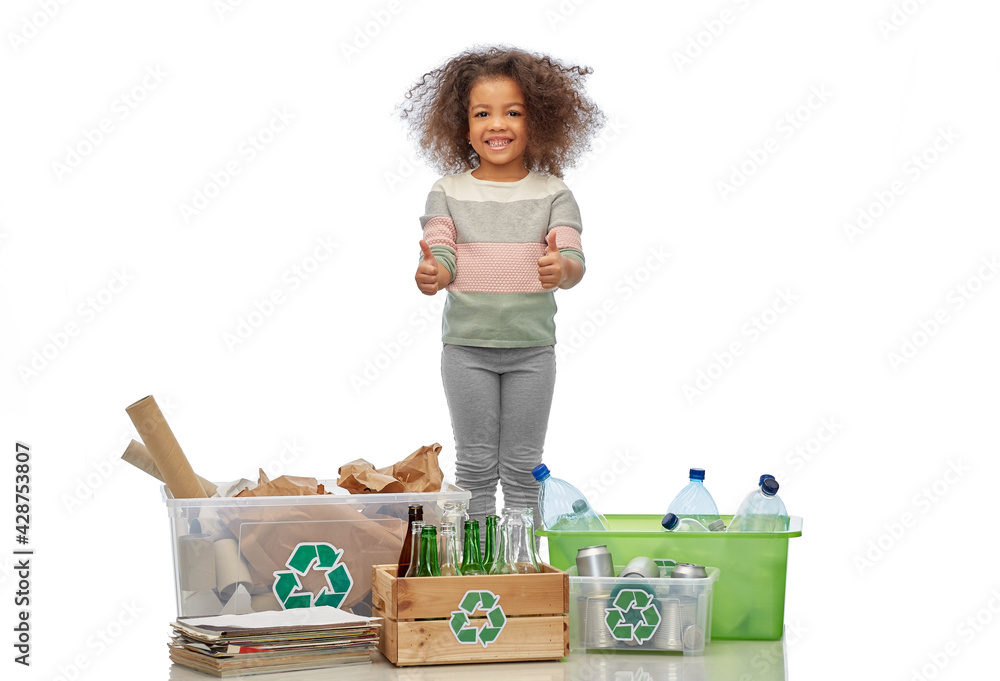 recycling, waste sorting and sustainability concept - smiling african ...