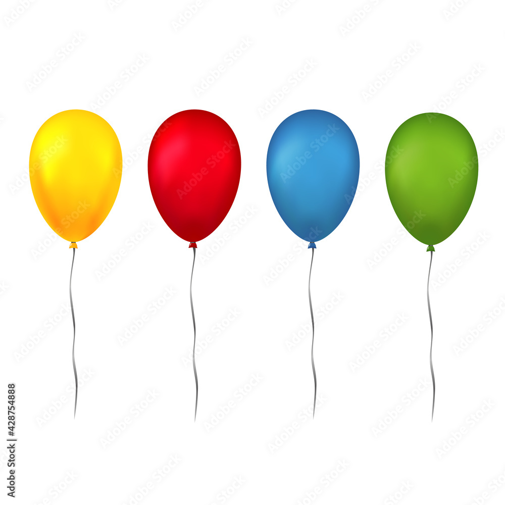 Vecteur Stock Balloons 3D bunch set, thread, isolated white background ...
