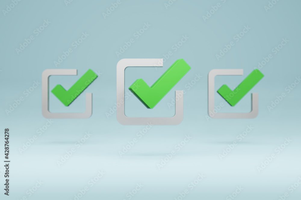 Three green checkmarks with which one of them is dominant in the center ...