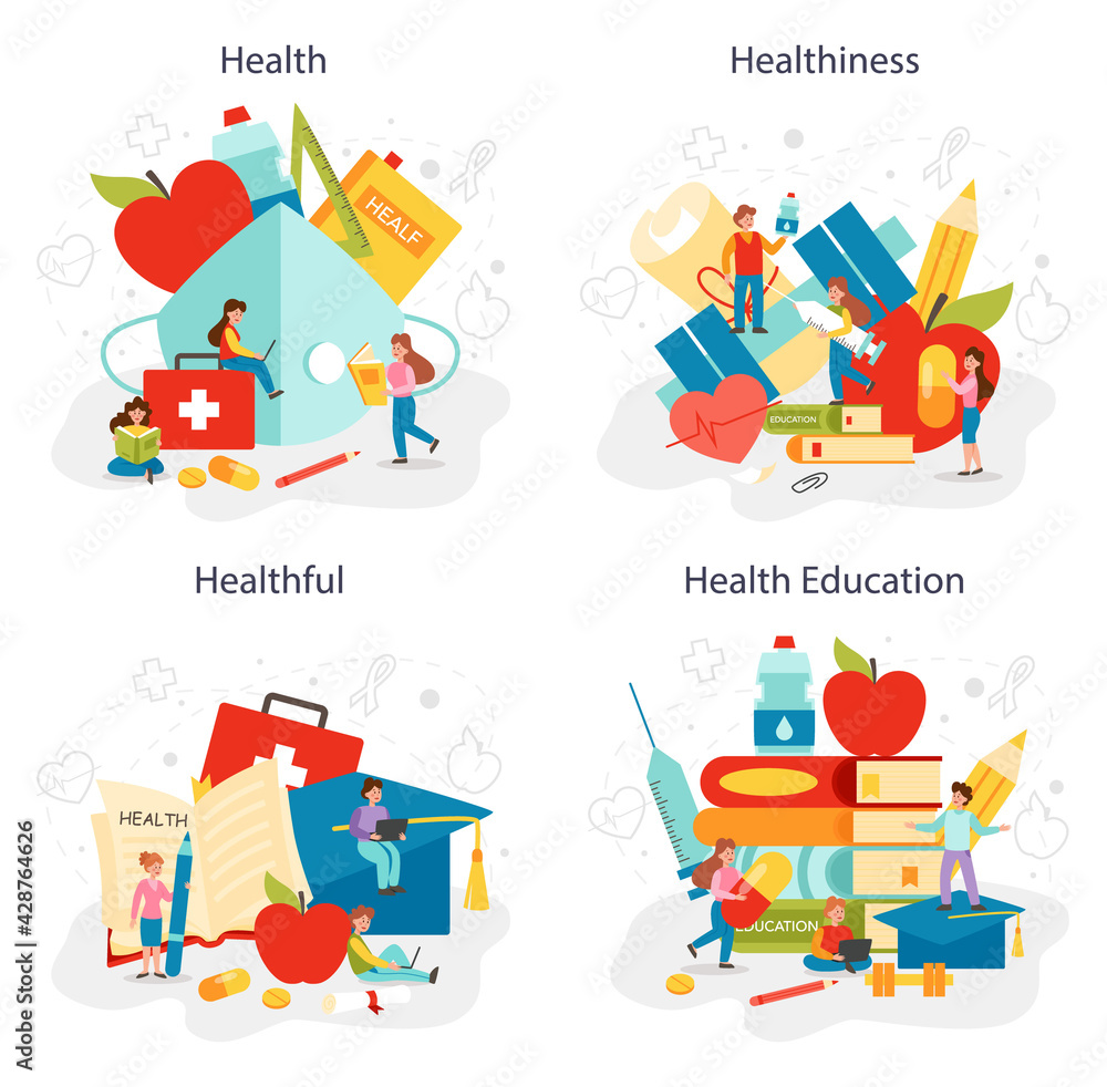 Healthy lifestyle class set. Idea of life safety and health care ...
