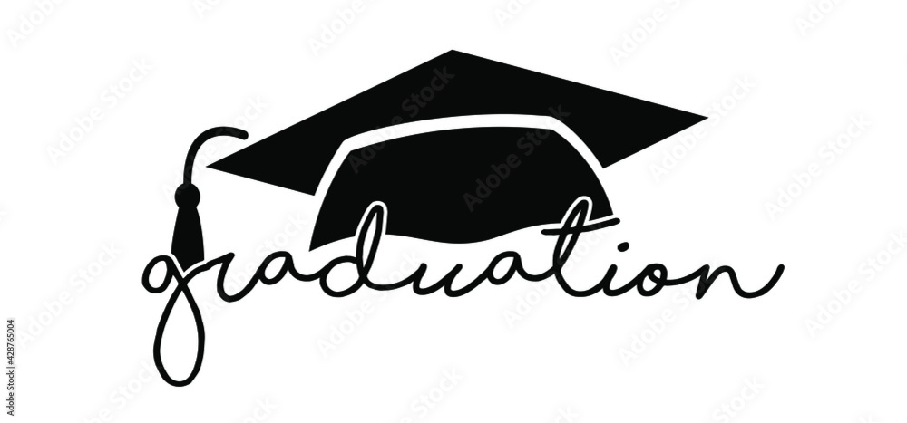 Graduate cap with slogan congration. Mortar board symbol. Flat vector ...