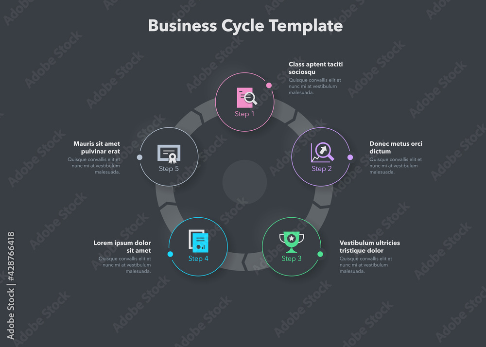 Simple concept for business cycle diagram with five steps and place for ...