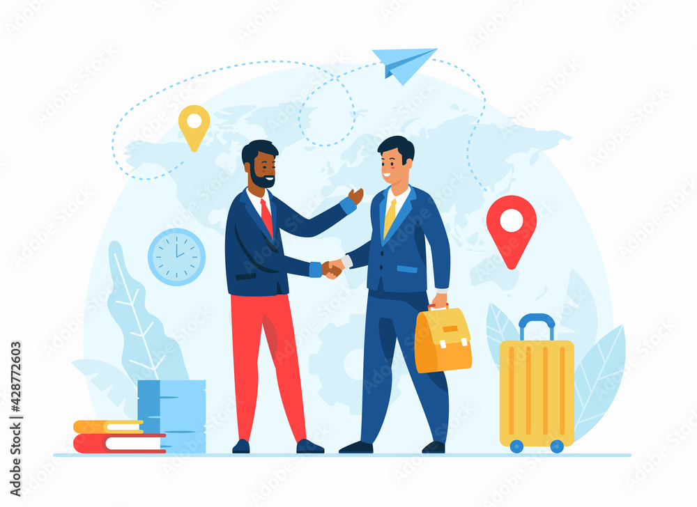 Work abroad concept flat vector illustration. Human resources agency ...