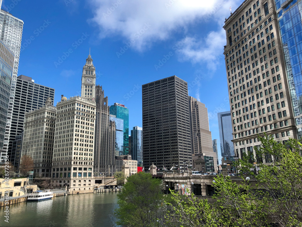 Springtime in Chicago, Illinois with trees in bloom and other signs of ...