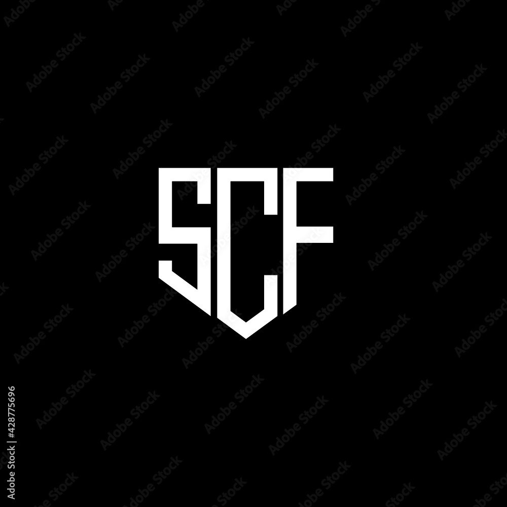SCF letter logo design with black background in illustrator, cube logo ...