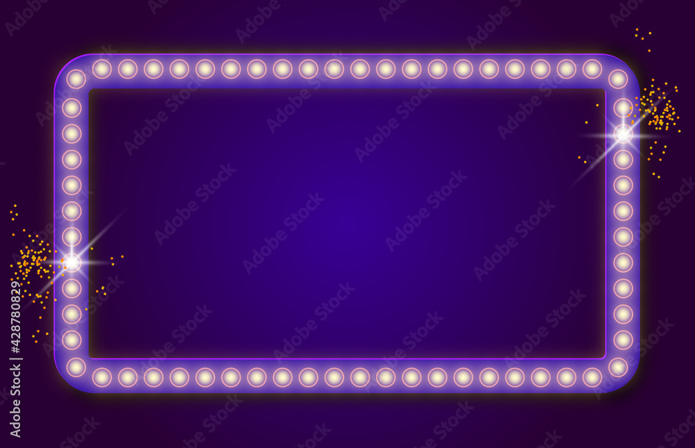 Rectangular retro frame with glowing lamps. Vector illustration with ...
