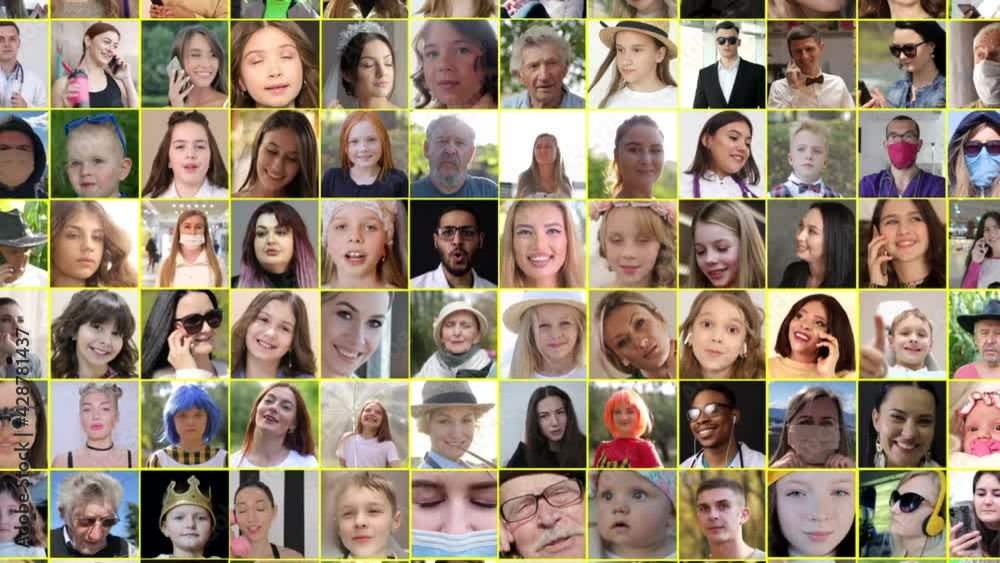 Screensaver, collage with a lot of different people, many people of ...