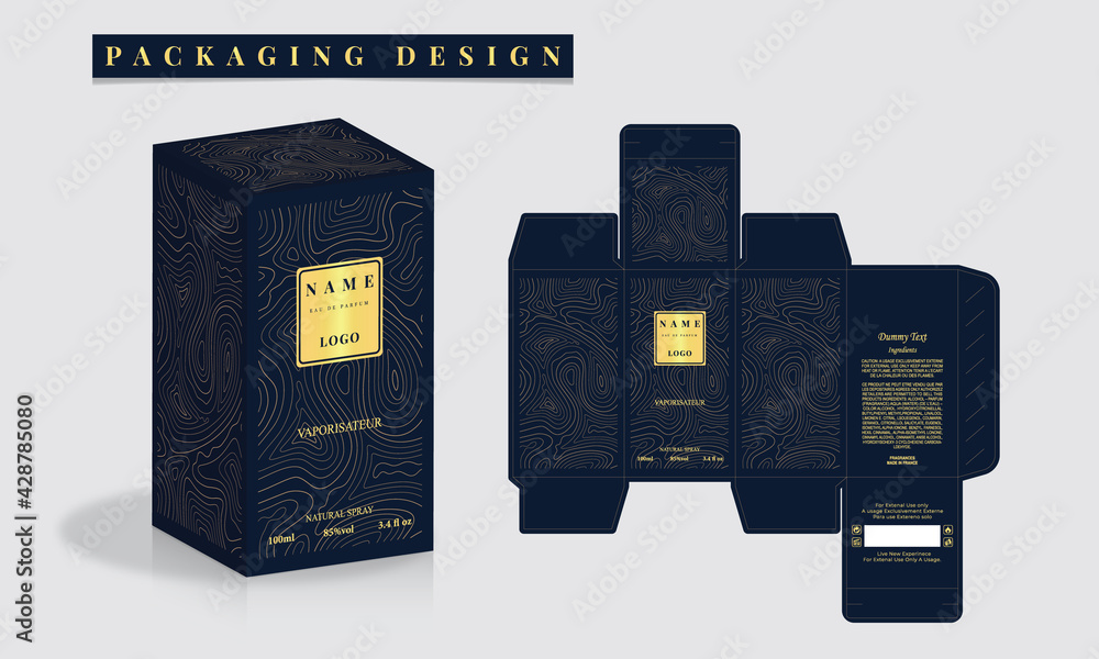 Luxury Perfume Packaging Box Design, 3d Box die line, Box Mockup labels ...