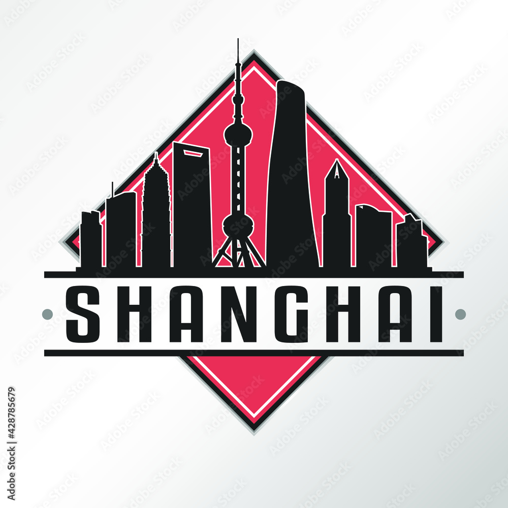 Shanghai China Skyline Logo. Adventure Landscape Design. Vector ...