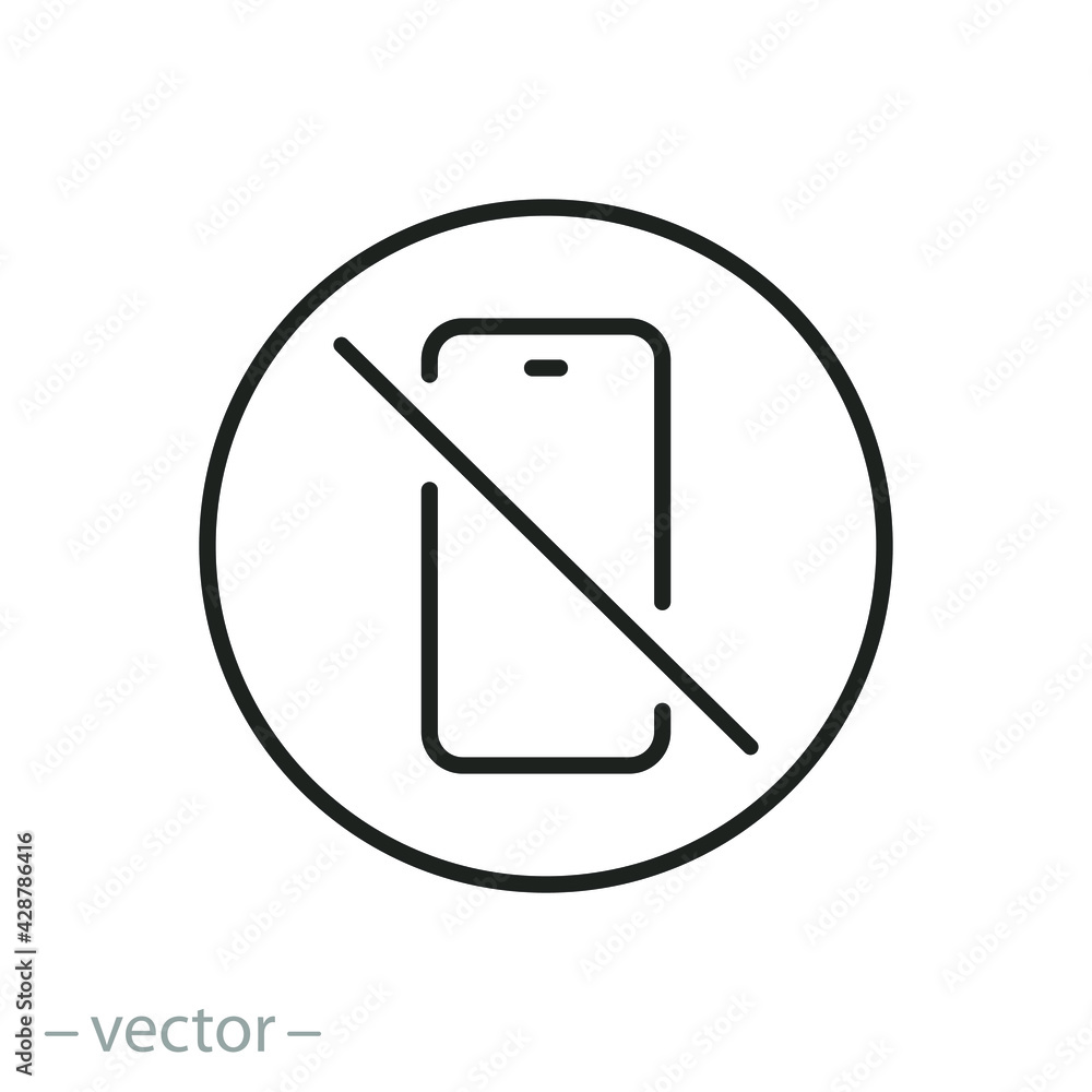 Vecteur Stock no phone icon, cellphone prohibited, off mobile please ...