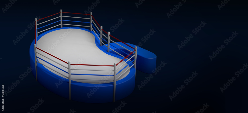 Kidney shaped boxing ring on dark background with copy space. Kidney ...