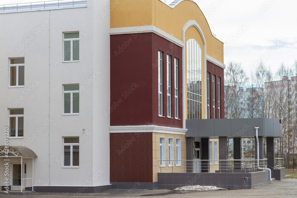 The building of a new modern school in Russia Stock Photo | Adobe Stock