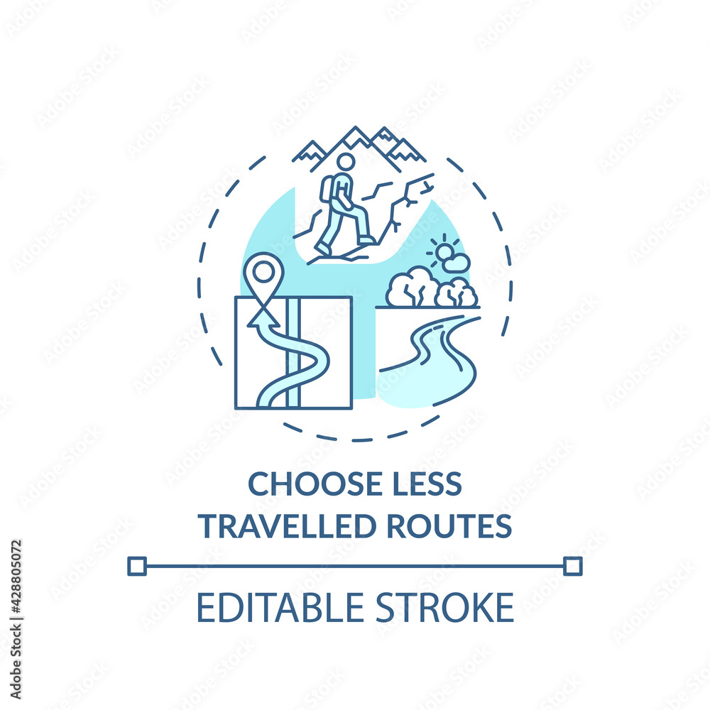 Choose less travelled routes concept icon. Sustainable tourism ideas ...