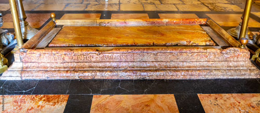Church of the Holy Sepulchre. Stone of the Anointing of Jesus in the ...