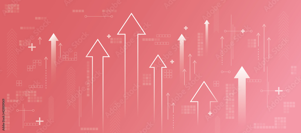 Business increase concept with white growing arrows, plus signs, pixel ...