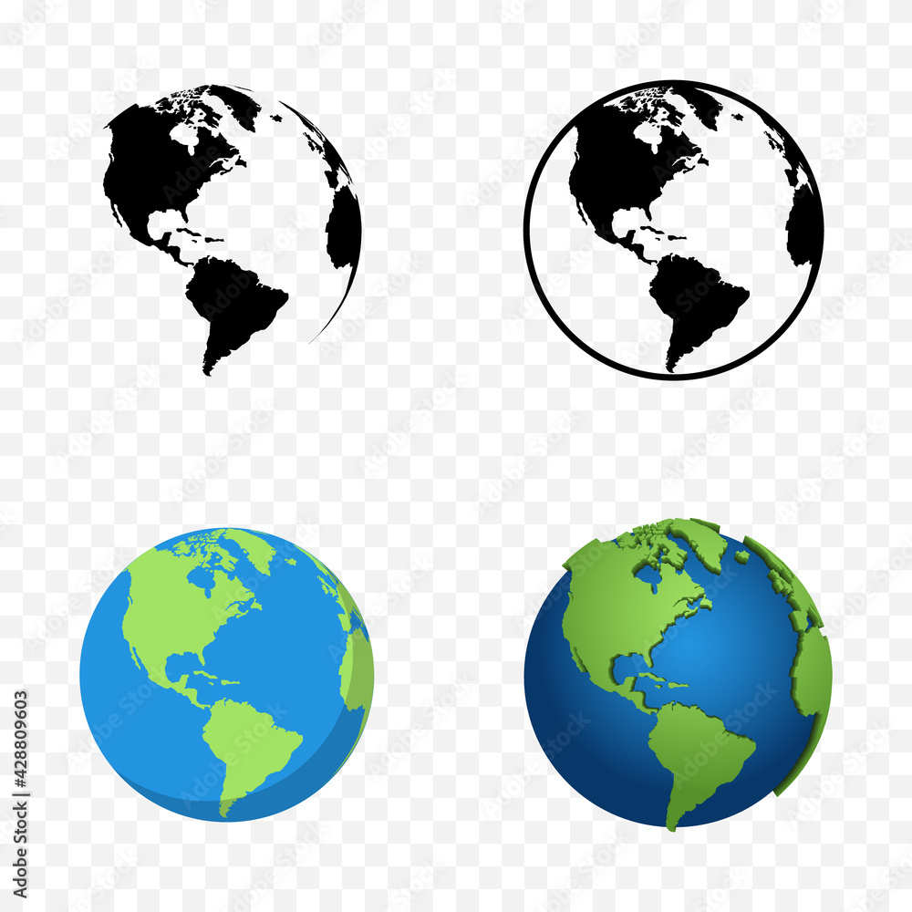 Earth Globe in different designs. World Map in circle. Earth Globes ...