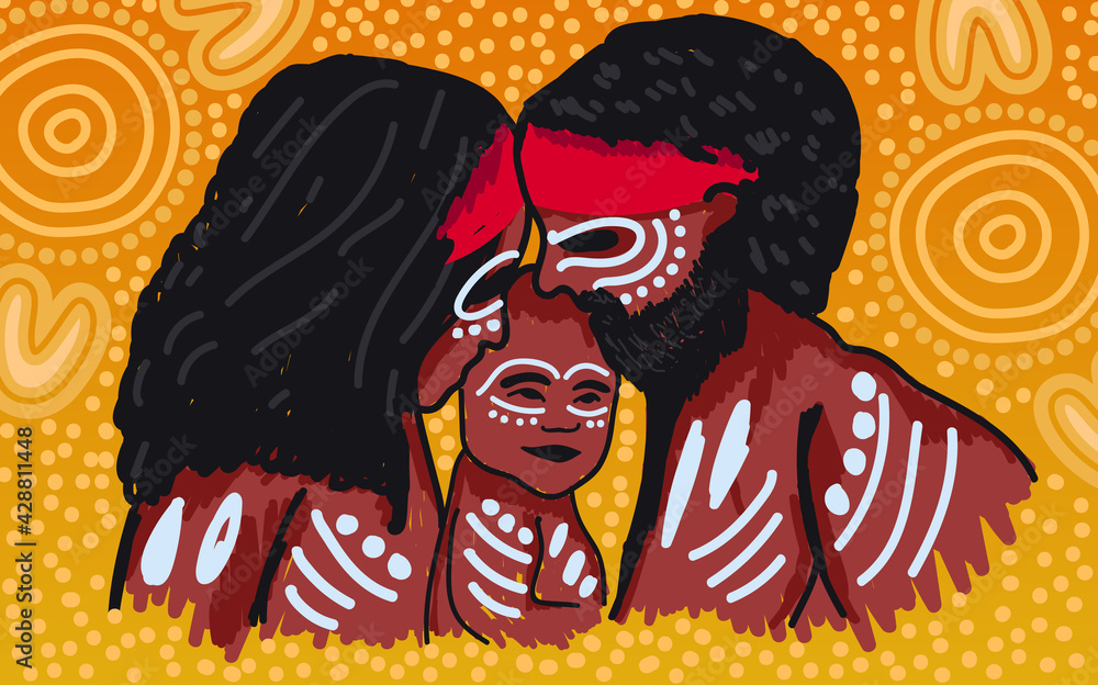 Aboriginal art with happy family concept Stock Vector | Adobe Stock