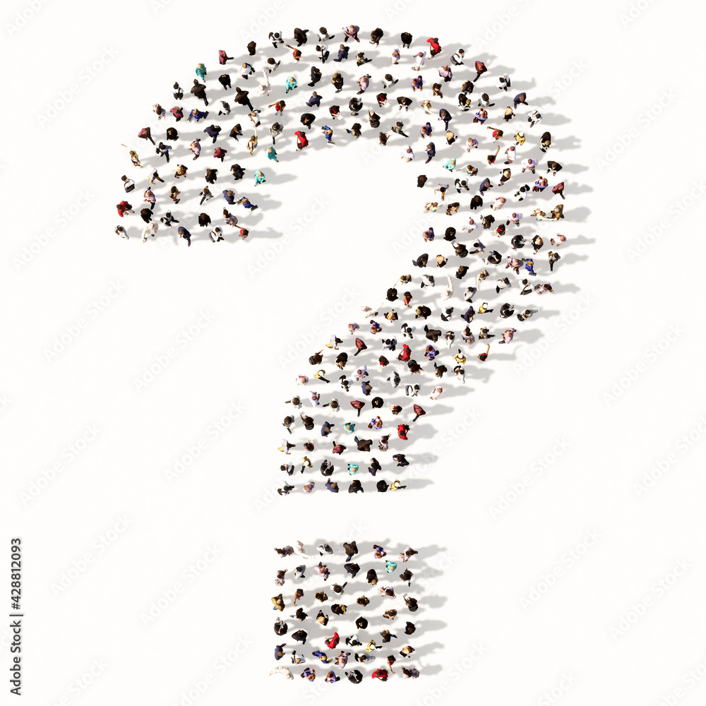Concept conceptual large community of people forming the question mark ...