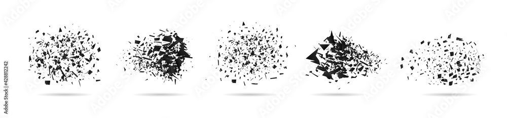 Shatter of particle. Broken glass with debris. Abstract explosion with ...