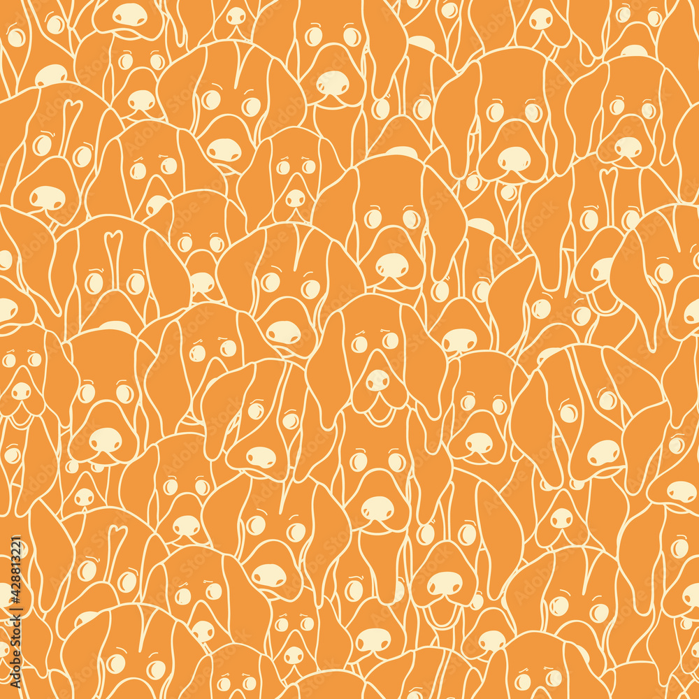 Vector orange German Shorthaired Pointer faces texture seamless pattern ...