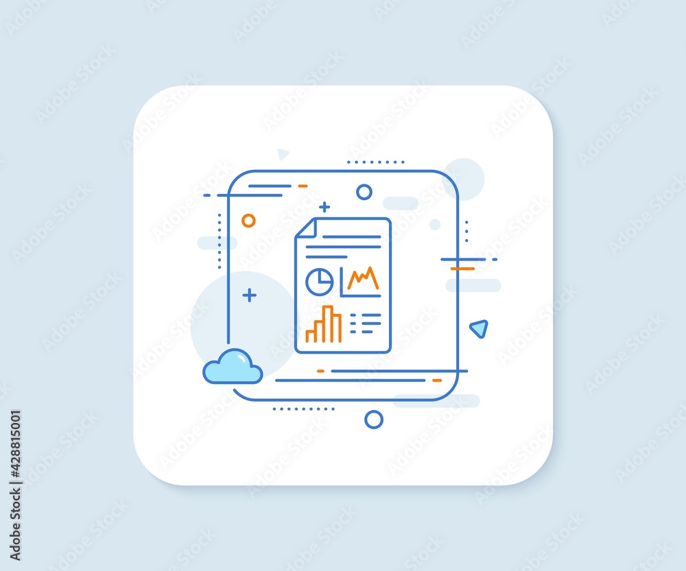 Report document line icon. Abstract square vector button. Column graph sign. Growth diagram, pie ...